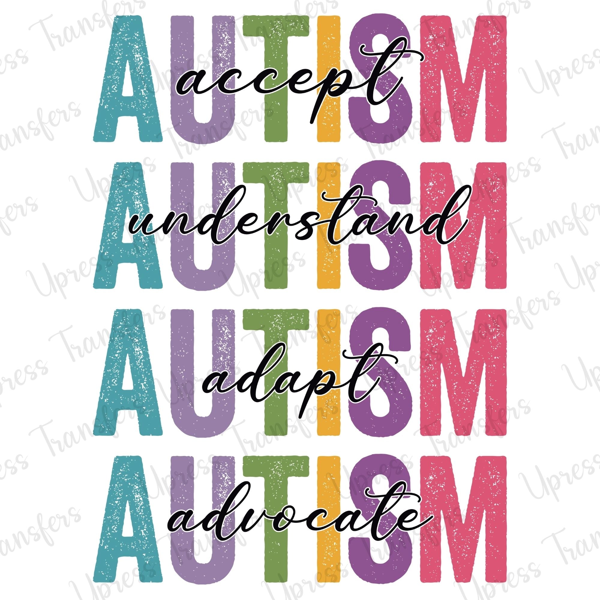 Autism Words Stacked Colorful – U Press Transfers